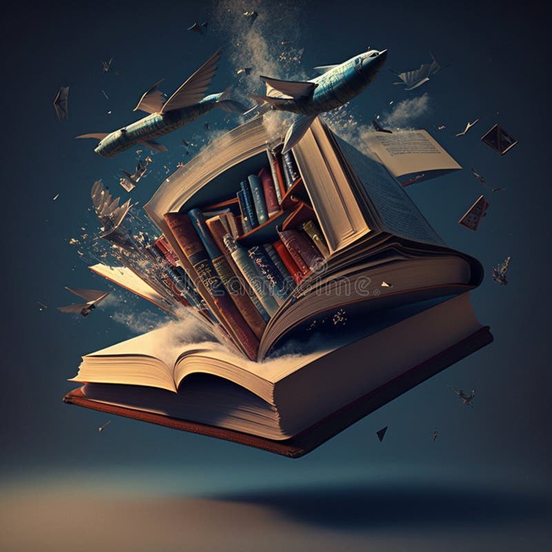 Flight of Books. Generative AI Stock Illustration - Illustration of ...