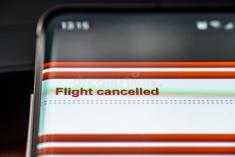 Flight Cancelled Text on Smart Phone Screen Stock Photo - Image of ...