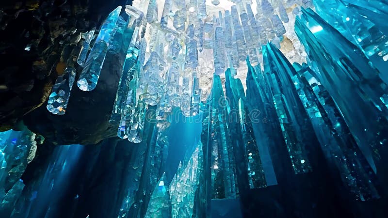 Flight through a Cave with Many Glowing Crystals and Crystal Formations ...