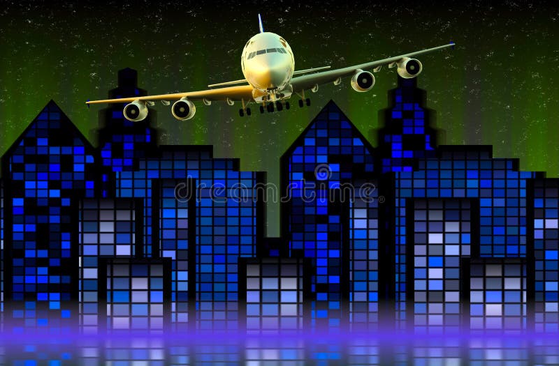 Flight city at night stock illustration. Illustration of symbolic ...