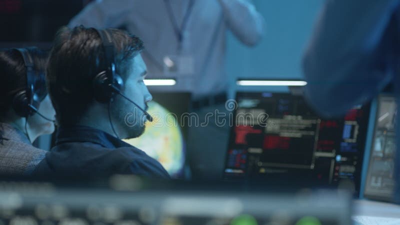 Flight Control Employees Clap Hands after Space Rocket Launch Stock ...