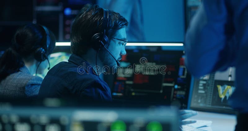 Flight Control Operators Clap Hands after Space Rocket Launch Stock ...