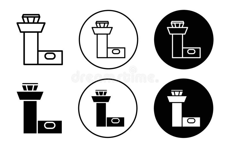 Flight Control Tower Flat Line Icon Set. Flight Control Tower Thin Line ...