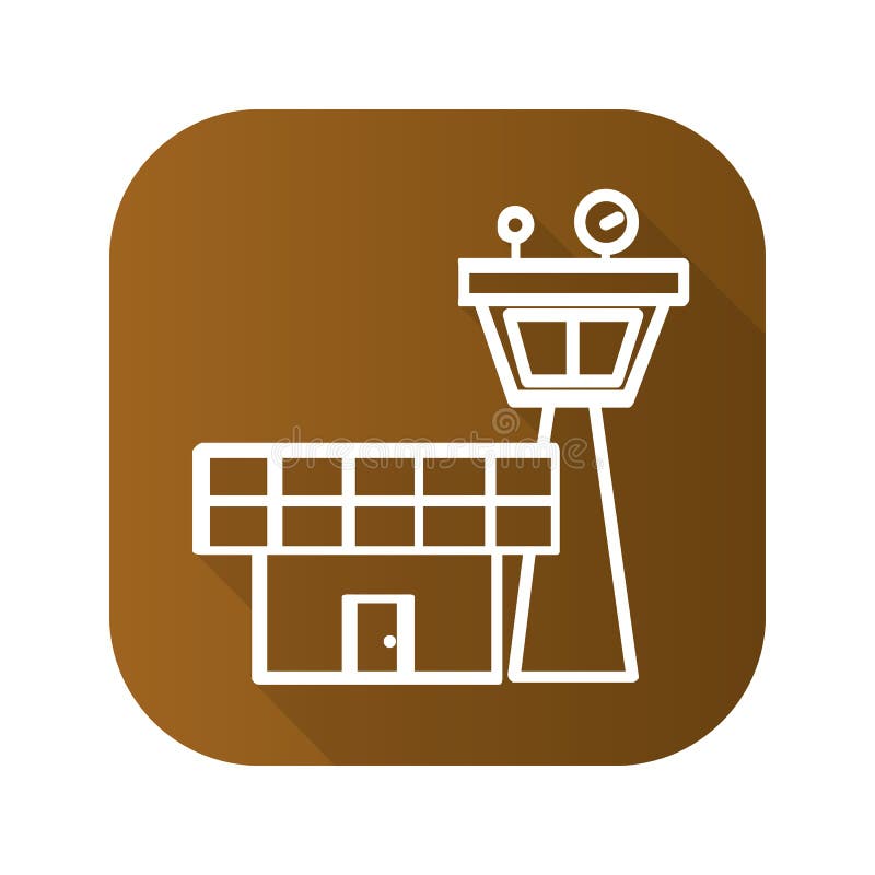 Flight Control Tower Flat Linear Long Shadow Icon. Vector Line Symbol ...