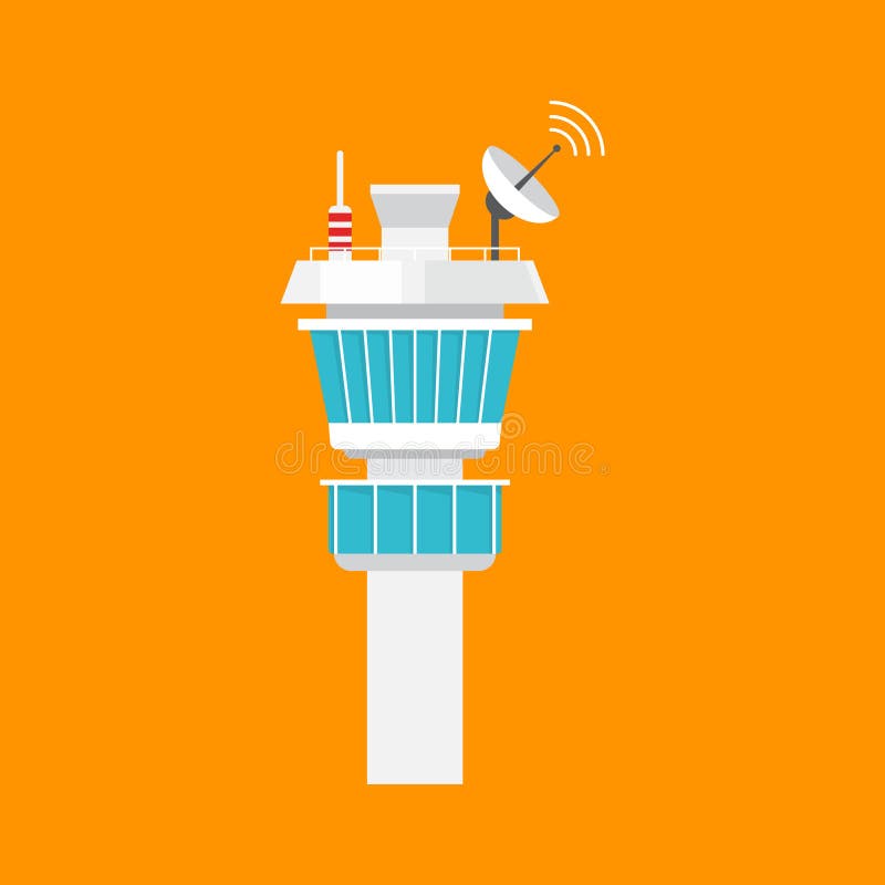Flight Control Tower Icon in Flat Style. Navigation Monitor Vector ...