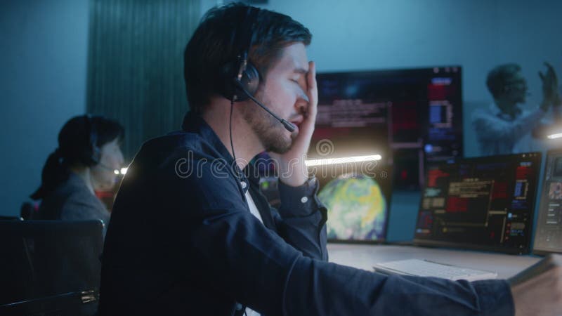 Flight Control Workers Clap Hands and Watch Successful Space Rocket ...