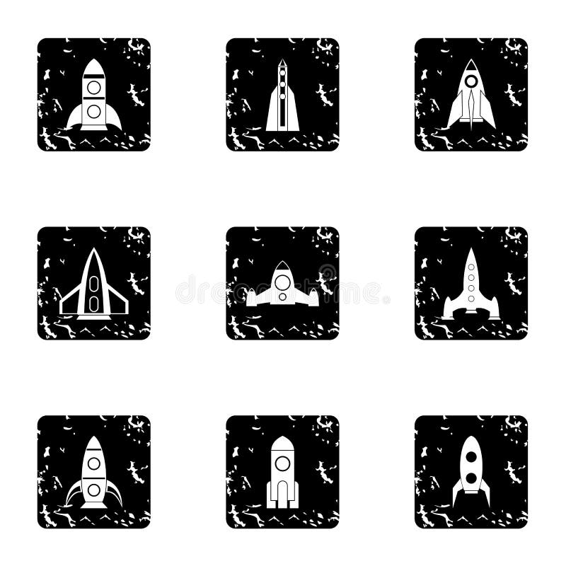 Flight in Cosmo Icons Set, Grunge Style Stock Vector - Illustration of ...