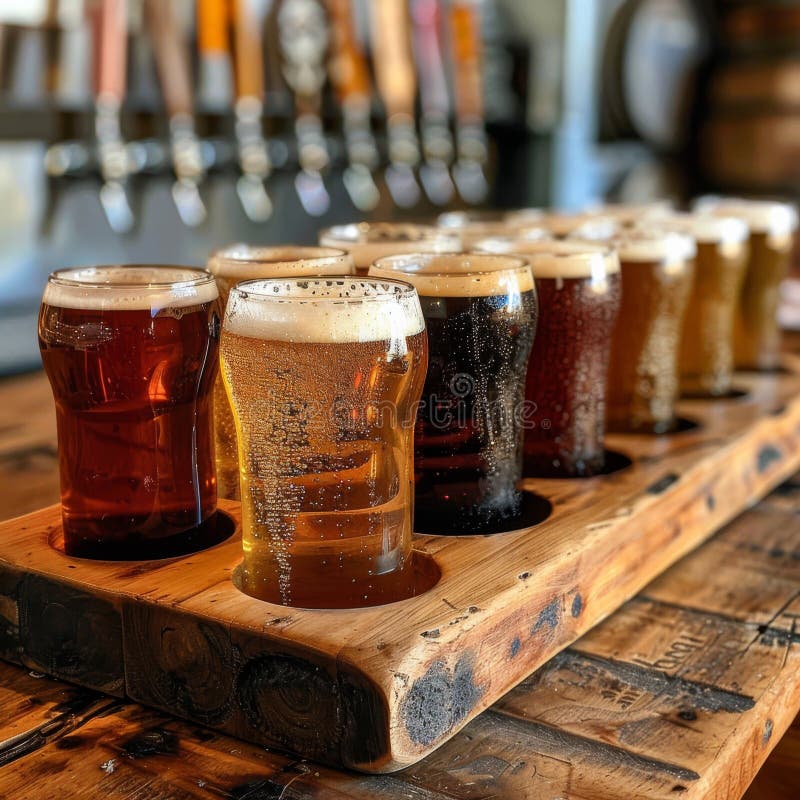 A Flight of Craft Beers with Different Colors and Foam, Tasting Session ...