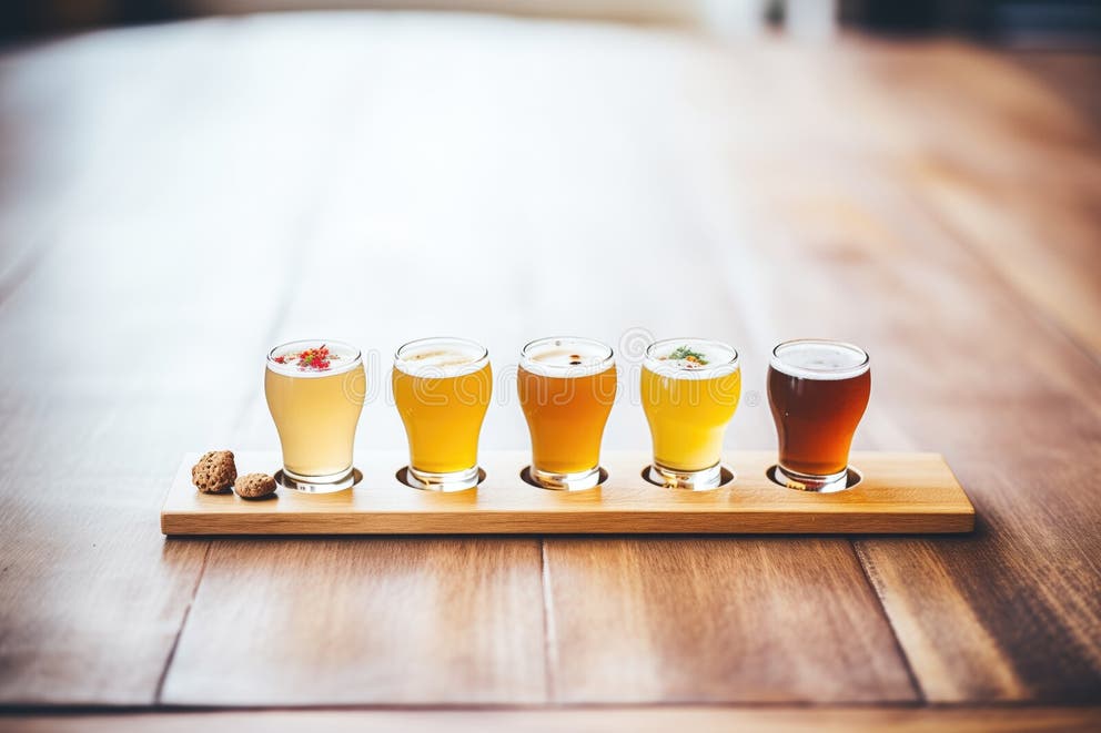 Flight of Craft Beers on Wooden Sampler Stock Illustration ...