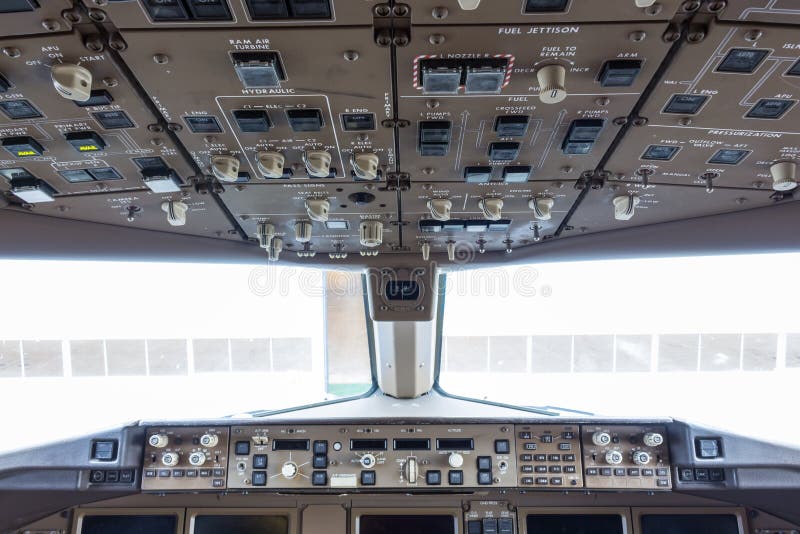 Flight Deck in Regular Airplane. Stock Photo - Image of cabin, glass ...