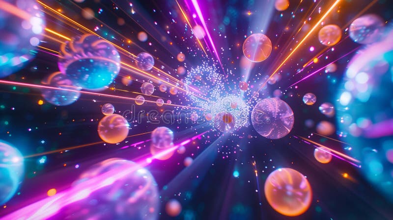 Flight through Deep Space with Neon Planets 3d Rendering Image, Ai ...