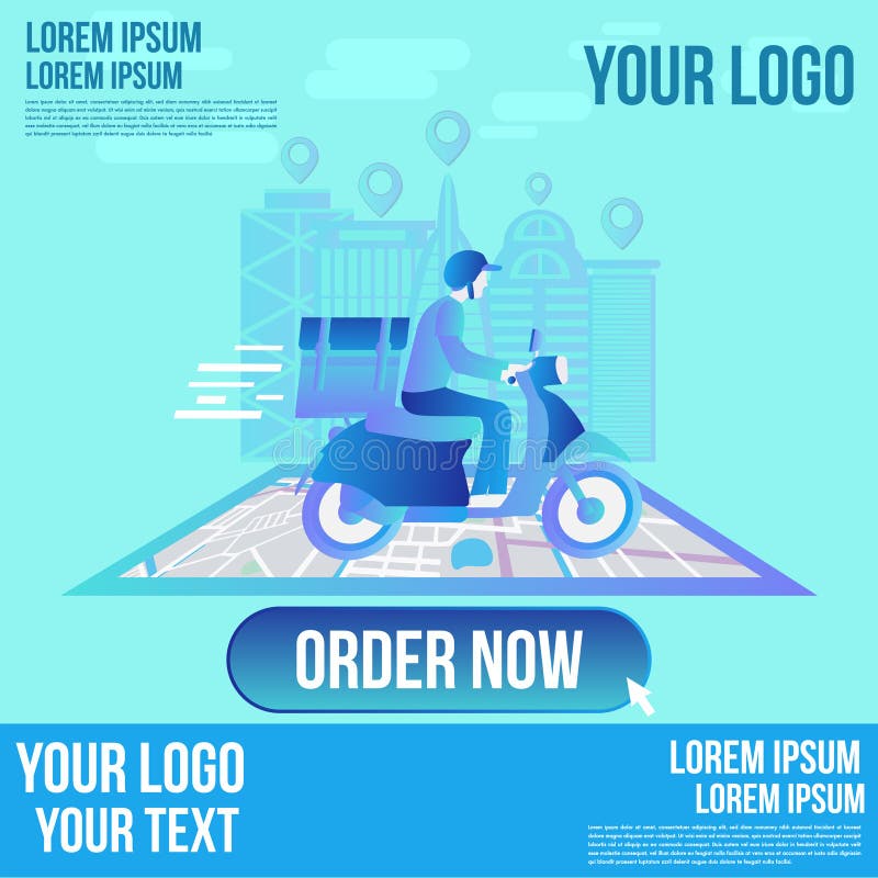 Fast Delivery Online App by Scooter on Smartphone.Delivery Man Flat ...