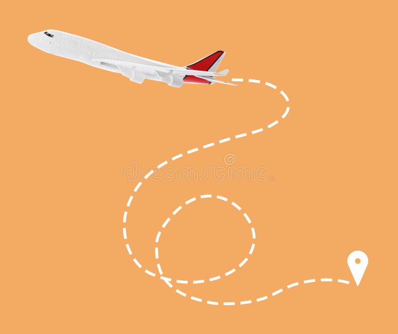 Flight Direction Illustration. Plane and Pin Connected by Dashed Line ...