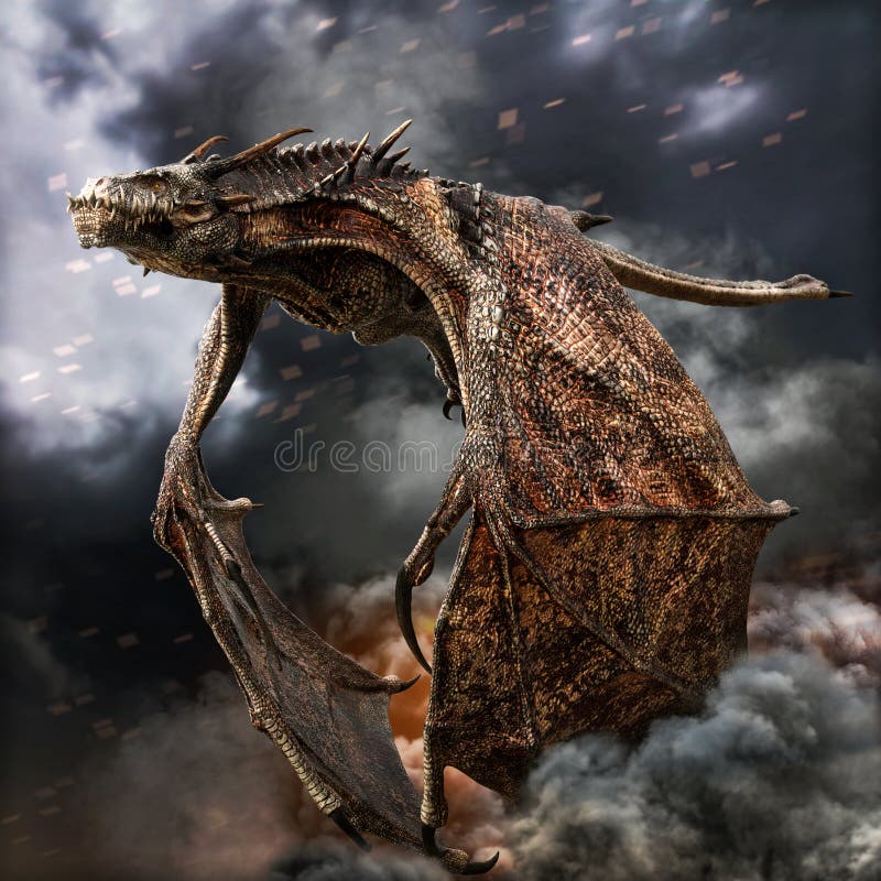 Flight of the Dragon. Fast Moving Ferocious Dragon Leaving Destruction ...