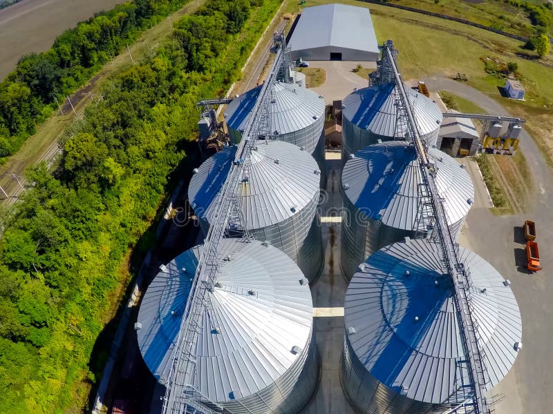 Flight of the Grain Terminal from the Drone. the Grain Plant for ...