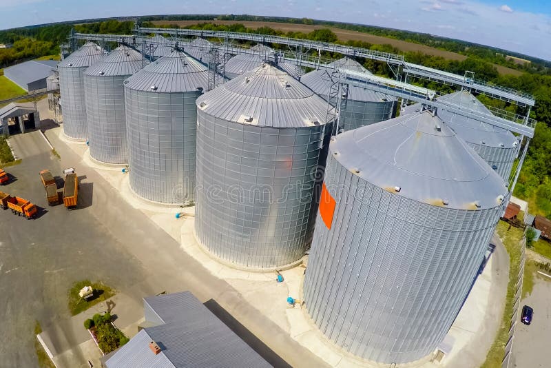 Flight of the Grain Terminal from the Drone. the Grain Plant for ...