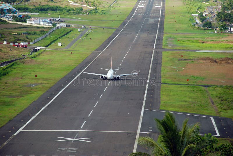 Airplane in Landing Runway Road Plane Wing Stock Image - Image of ...