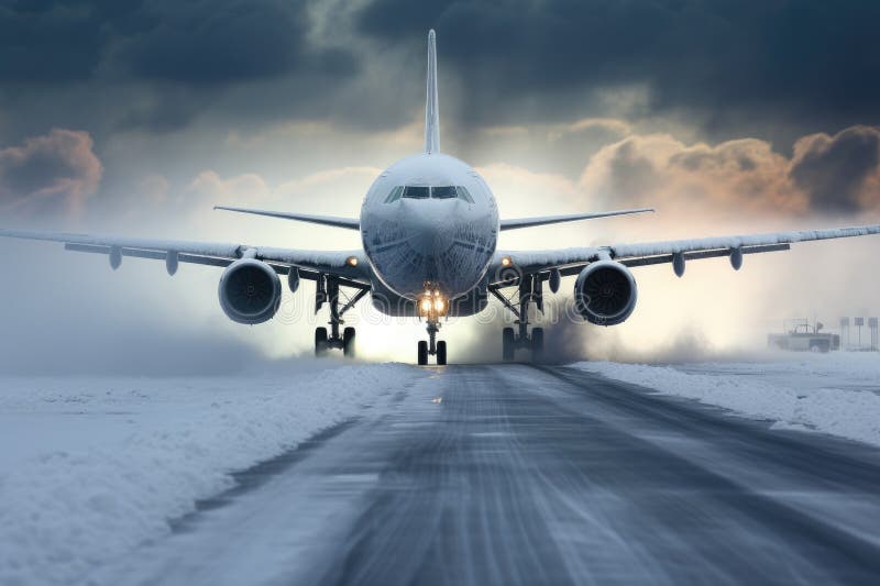 Flight Landing during Difficult Weather, Snow Rain during a Flight ...