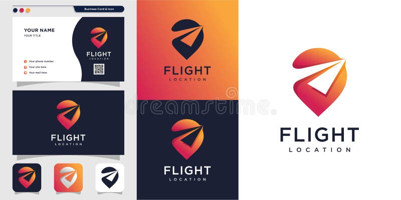 Flight Location Logo and Business Card Design. Pin, Map, Location ...