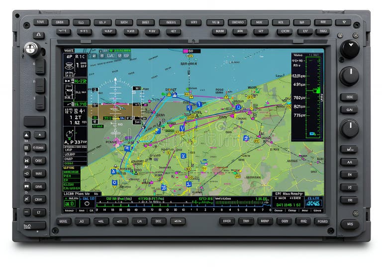 Detailed Flight Management System Display with Navigation Mapping ...