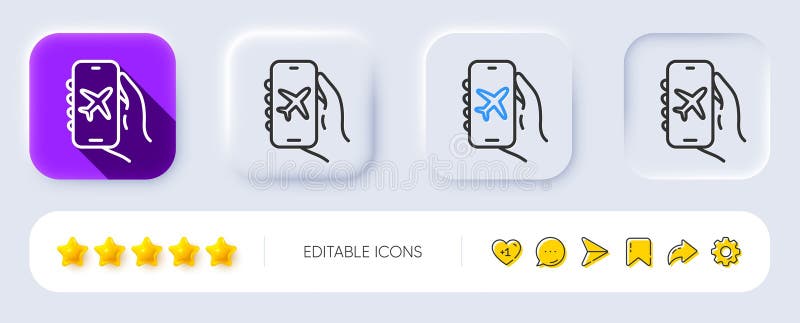 Flight Mode Line Icon. Hand Hold Phone Sign. Neumorphic Buttons. Vector ...