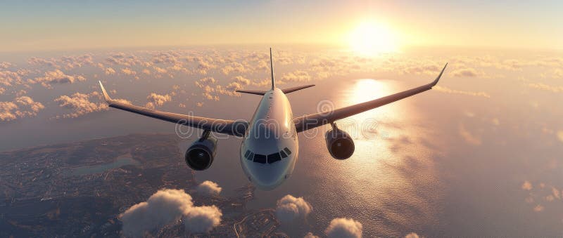 Flight and Nature are Emphasized with an Airplane Gliding Over Coastal ...