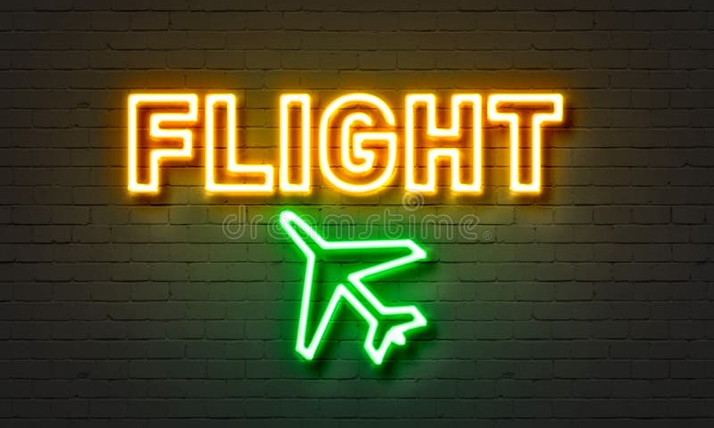 Flight Neon Sign on Brick Wall Background. Stock Image - Image of light ...
