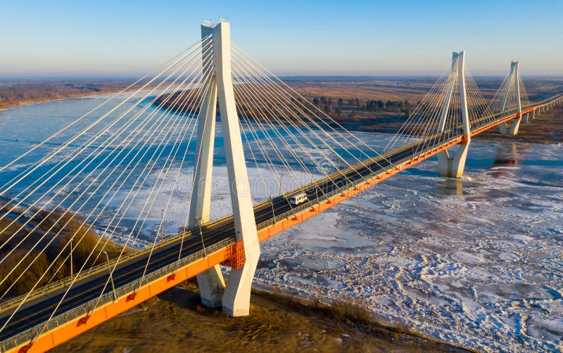 Flight Over Cable-stayed Bridge Over the Oka River Stock Photo - Image ...