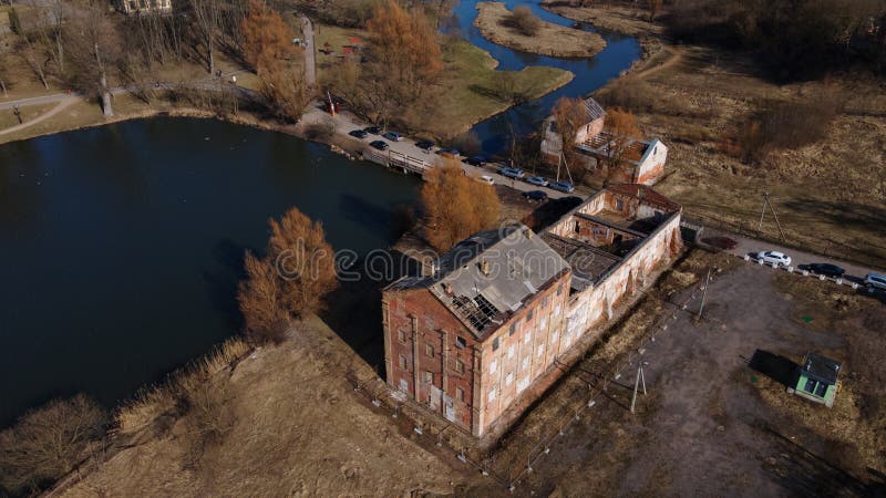 Flight Over the City Park in the Spring. the River is Visible Stock ...
