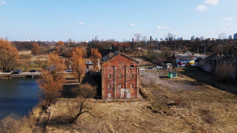 Flight Over the City Park in the Spring. the River is Visible Stock ...