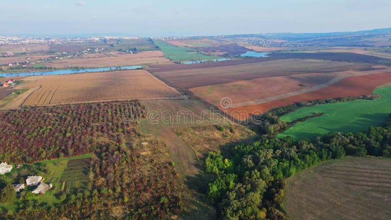 Flight Over the Fields Behind the Western Ukrainian Village Aerial View ...