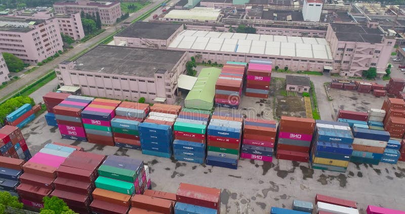 Flight Over a Large Warehouse with Shipping Containers. Large Warehouse ...
