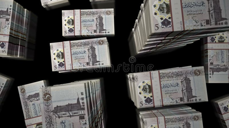 Flight Over the Libya Dinar Money Banknote Packs Loop Animation Stock ...