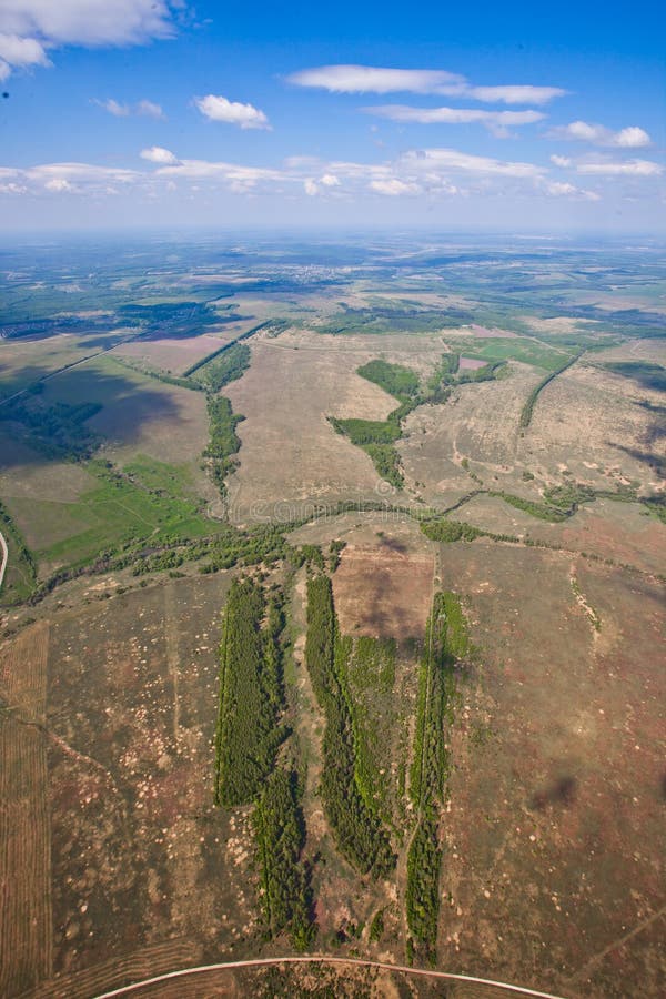 Flight Over the Plain with Rivers, Fields and Forests. Stock Photo ...