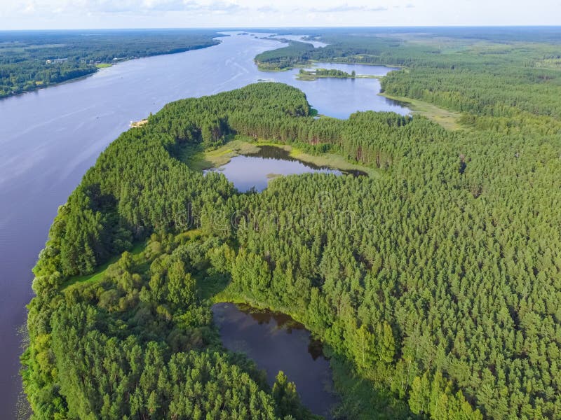 Flight Over the River, River in the Forest from a Bird Eye View Stock ...