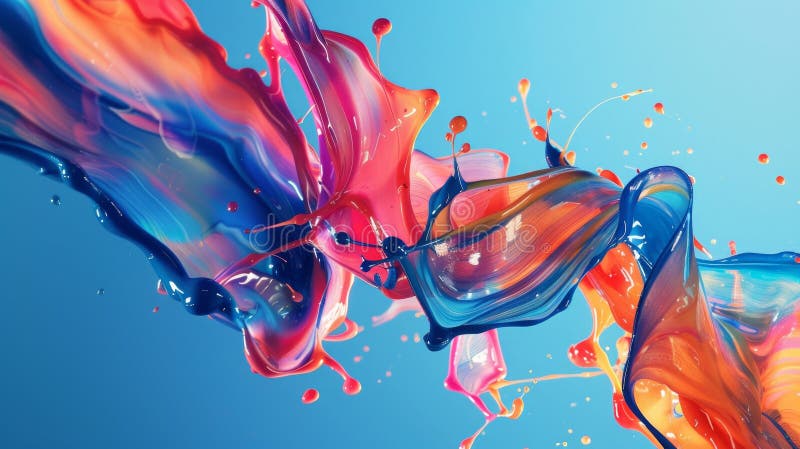 Flight of Paint Droplets Running through Space on a Delicate Blue ...