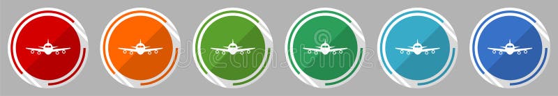 Flight, Plane, Aircraf Icon Set, Vector Illustration in 6 Colors ...