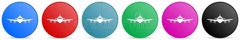 Flight, Plane, Aircraf Vector Icons, Set of Circle Gradient Buttons in ...