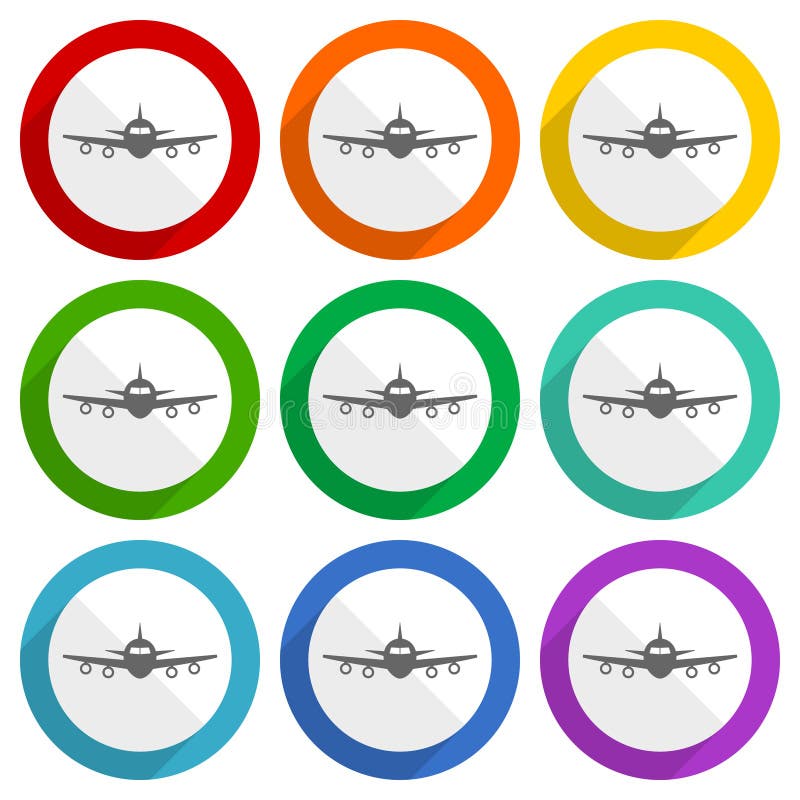Flight, Plane, Aircraf Vector Icons, Set of Colorful Flat Design ...