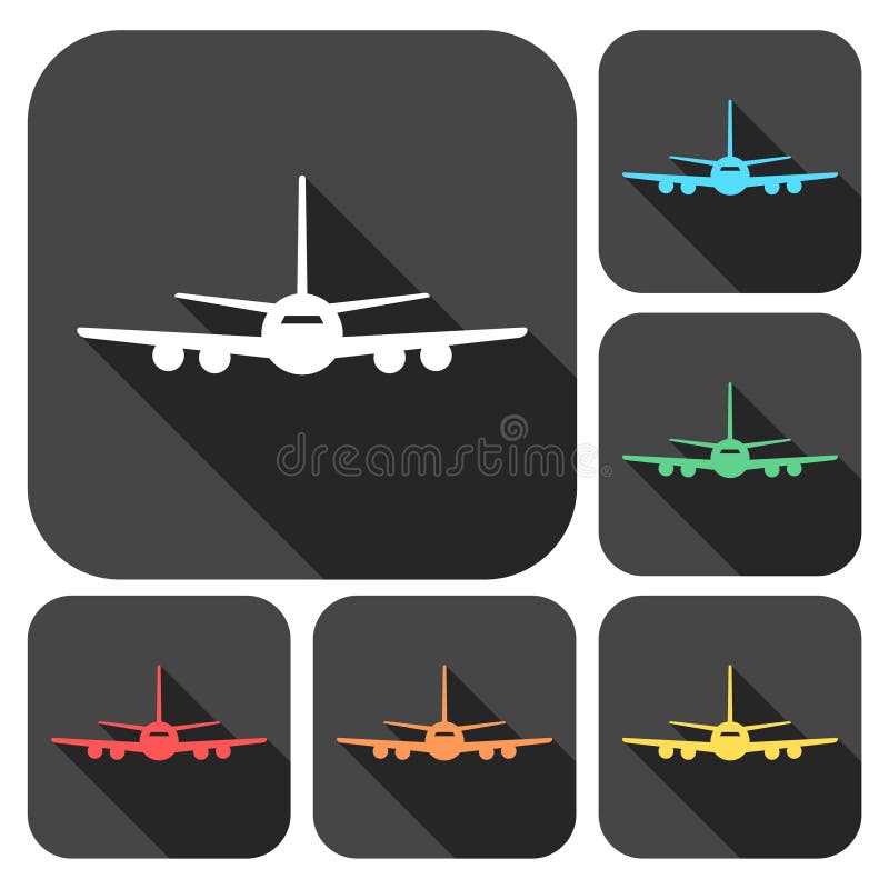 Flight of the Plane Icons Set with Long Shadow Stock Vector ...