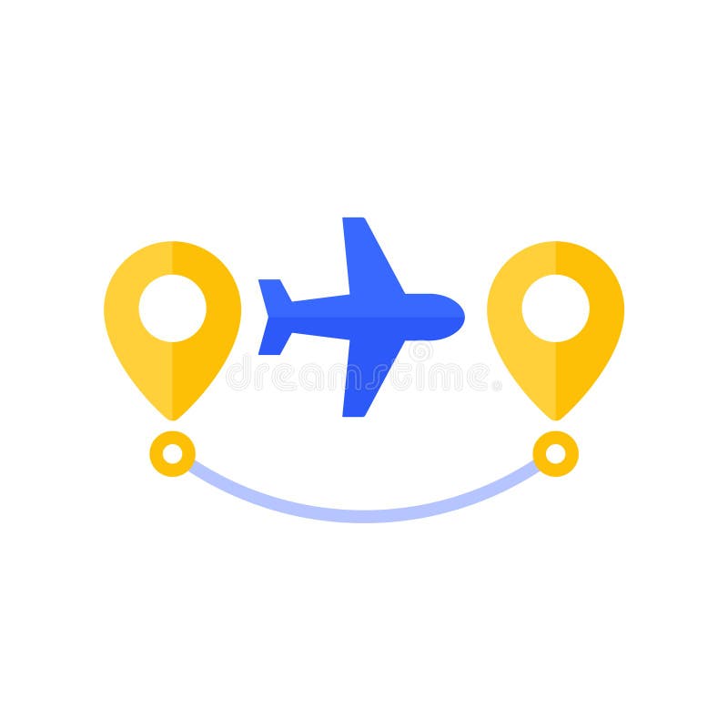 Flight Route Icon with an Airplane, Flat Vector Stock Illustration ...