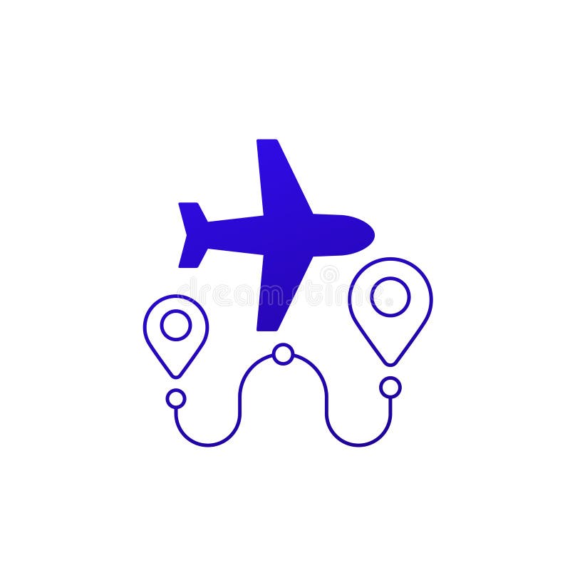 Flight Route Icon with Airplane, Vector Stock Illustration ...