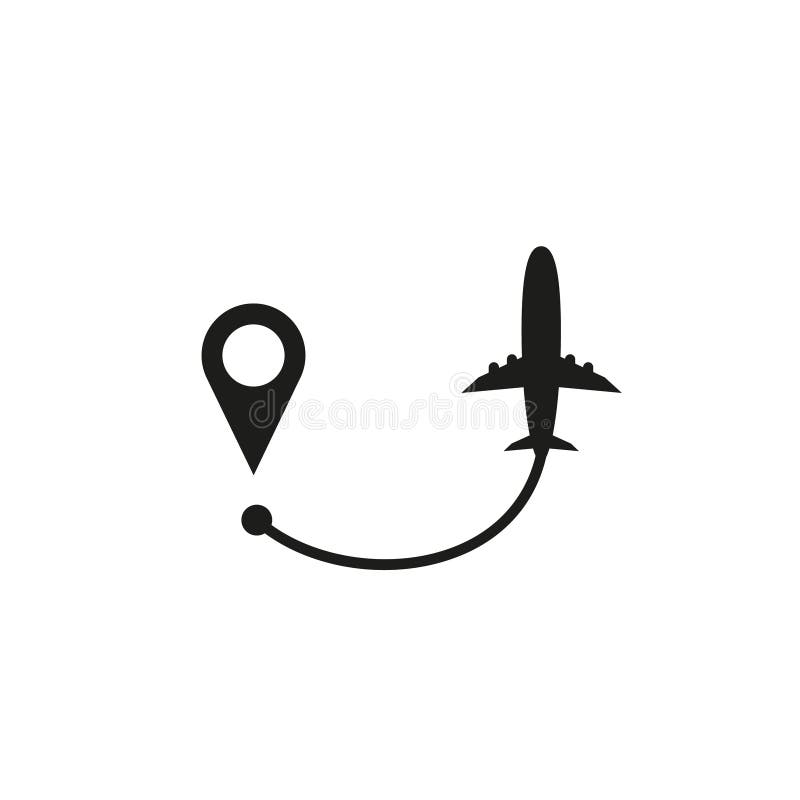 Flight Route. Plane Icon. Airplane Icon with Route from Launch Point To ...