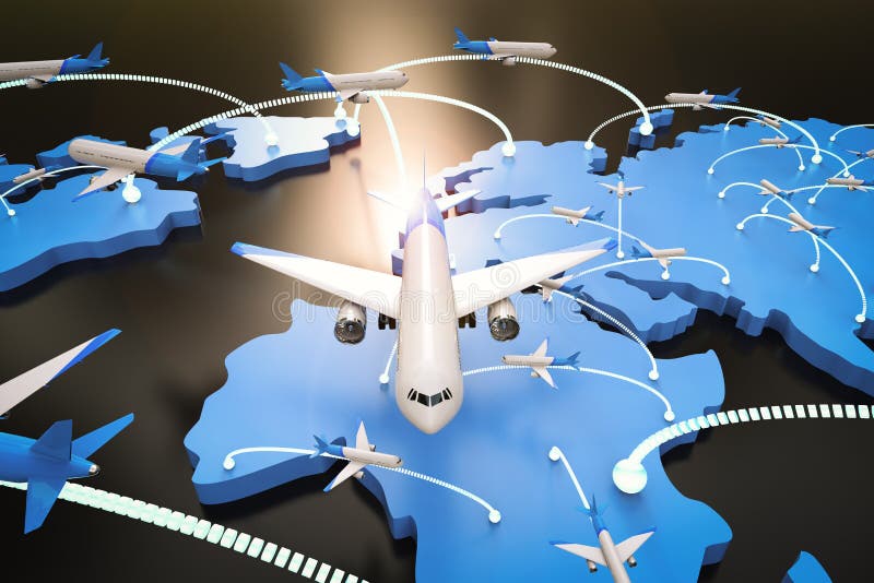 Flight Route with World Map Stock Illustration - Illustration of ...