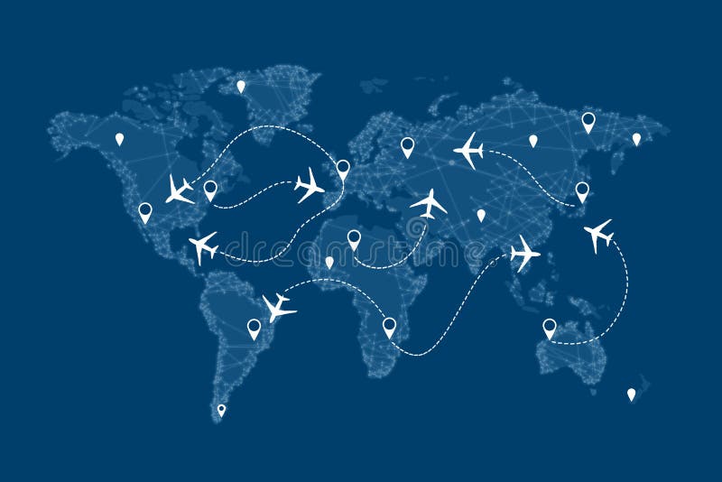 Flight Routs Map with Airplanes on it, Illustration Stock Illustration ...