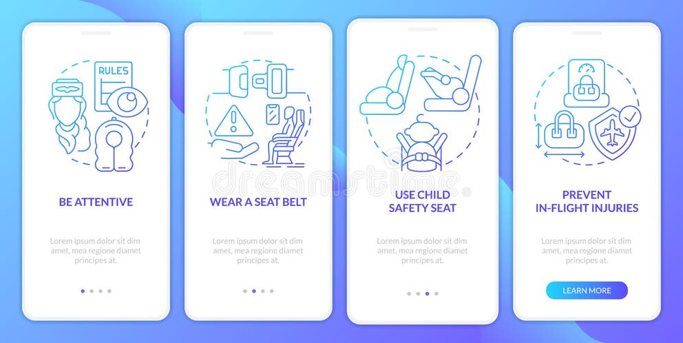 Flight Safety Procedures Blue Gradient Onboarding Mobile App Screen ...