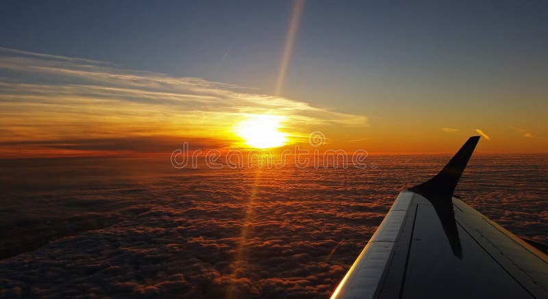 Flight scene stock image. Image of sunset, scene, plane - 92400369