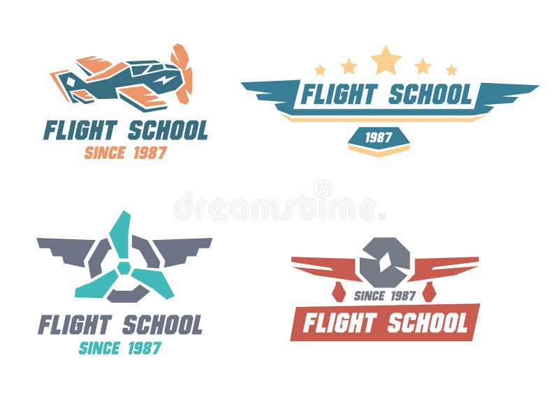 Flight school emblems stock vector. Illustration of advertisement ...