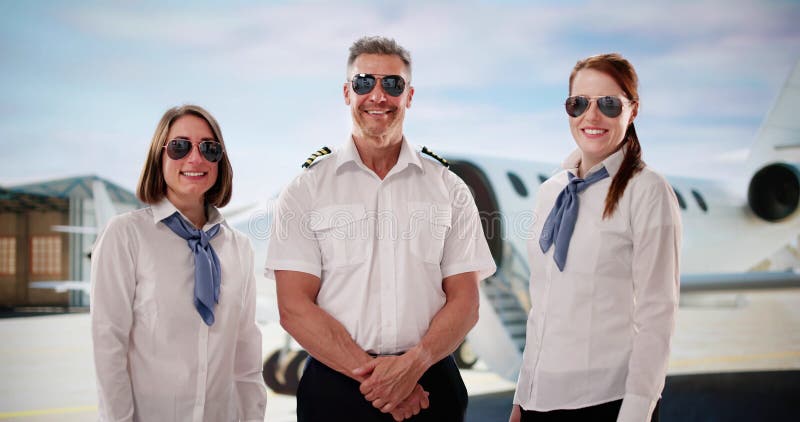 In-Flight Service Team: Pilot, Stewardess Stock Photo - Image of small ...