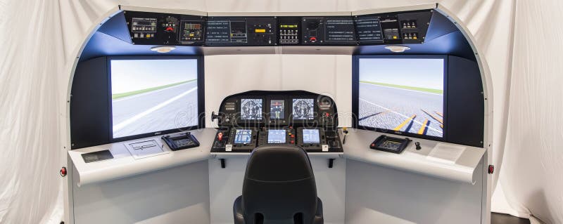 Flight Simulator Cockpit Control Panel View Stock Photo - Image of ...